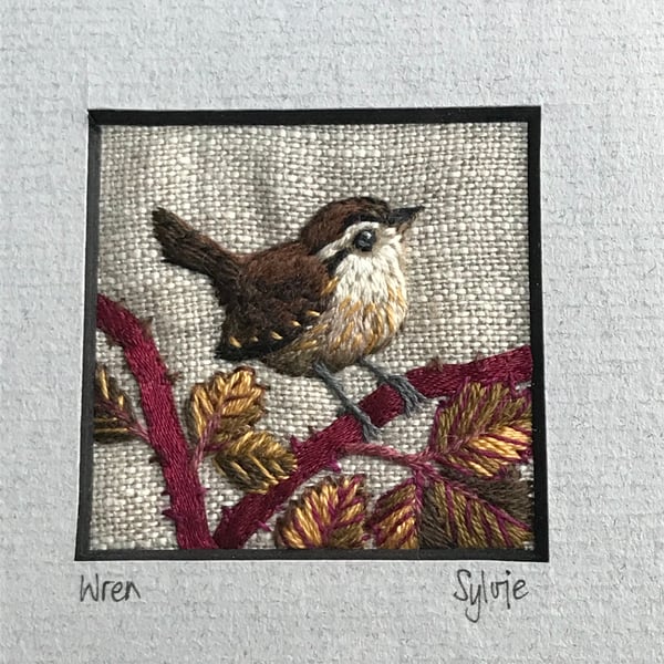 Wren - hand stitched picture - Folksy