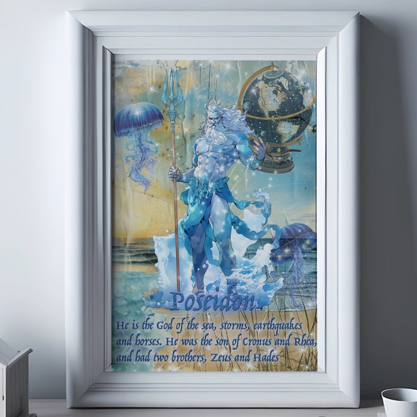 Greek Mythology Poster - Poseidon - Folksy
