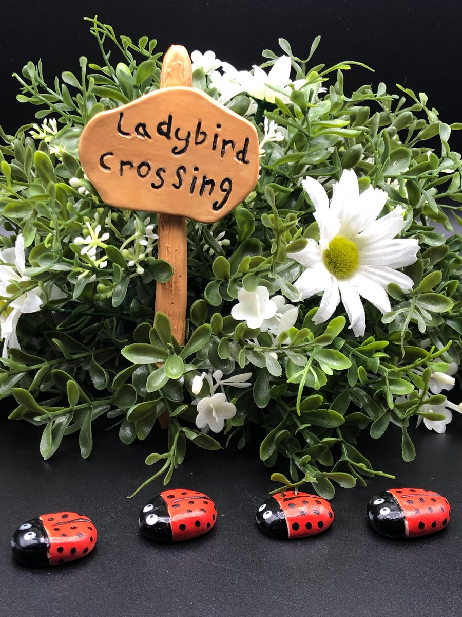 Fairy garden ladybird crossing sign post and la... - Folksy