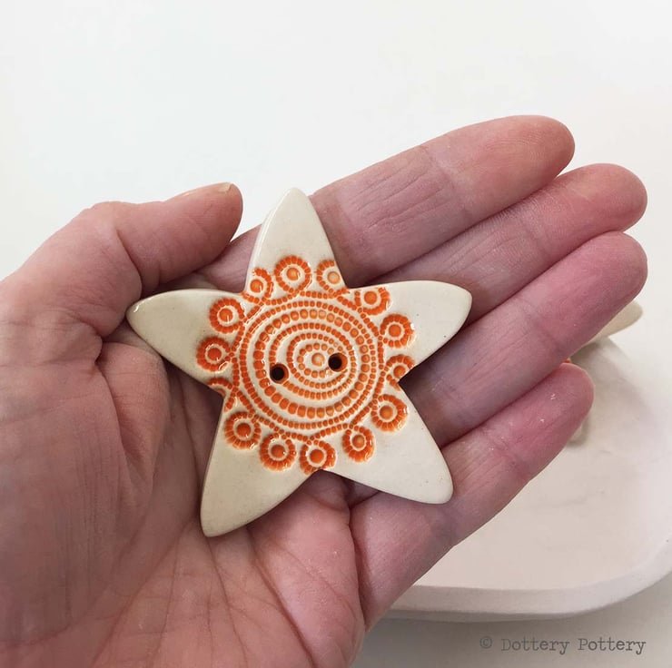 Two Large ceramic starfish buttons pottery star... - Folksy