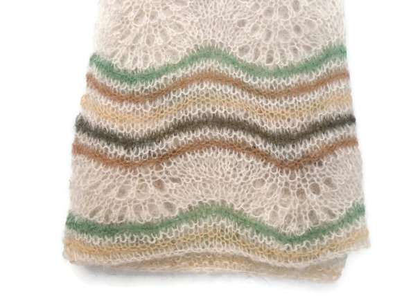 Cream striped throw, lap blanket - Folksy