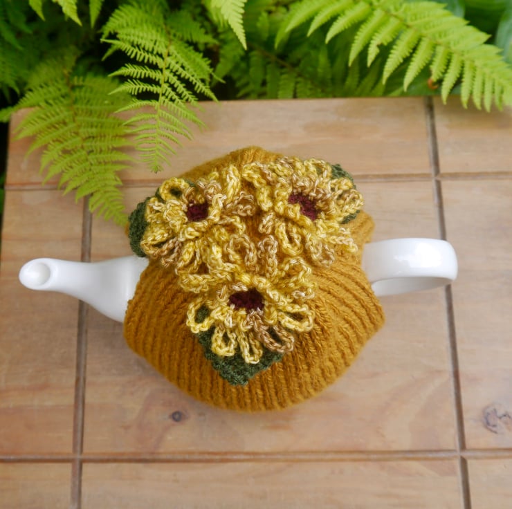 Autumn Daisy Tea Cosy, Golden Flower Tea Cozy - Folksy