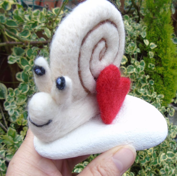 Felted snail white stone. Needle felting, with... - Folksy