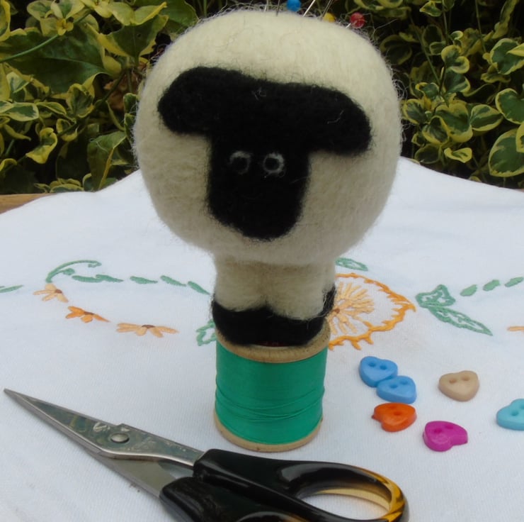 sheep pincushion - needle felt sheep on vintag... - Folksy