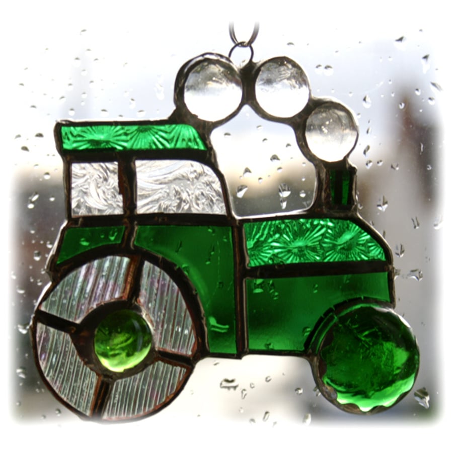 SOLD Tractor Suncatcher Green Stained Glass Han... - Folksy