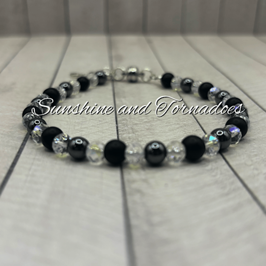 Handmade Obsidian & Hematite Cross Bracelet... - Folksy