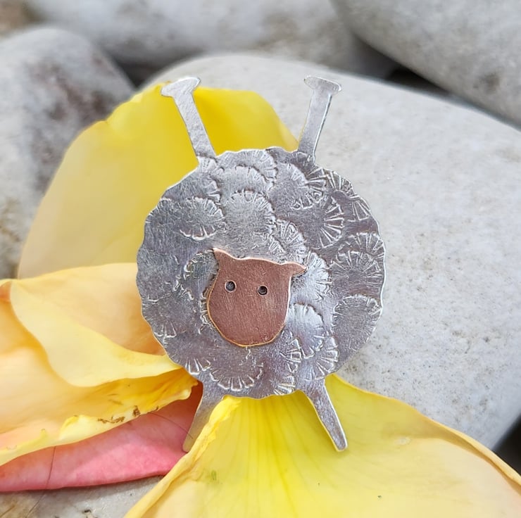 Knitting needle sheep brooch in sterling silver... - Folksy