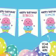 Personalised Ice Cream Birthday Banner - Folksy