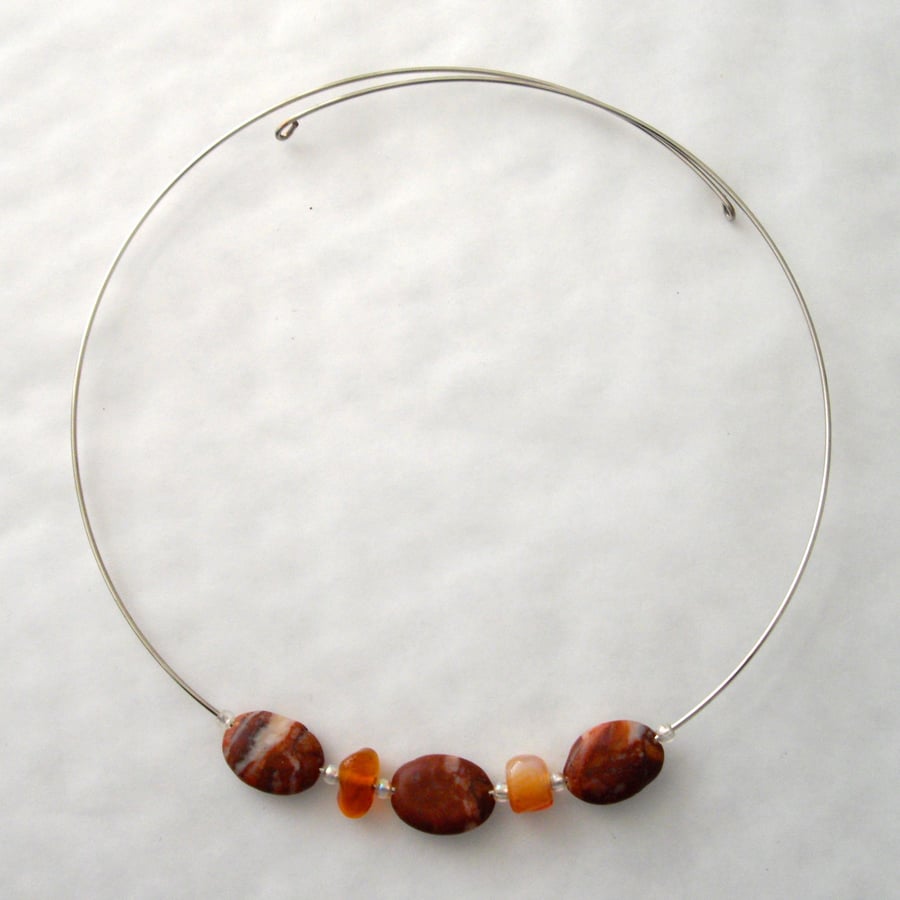 Jasper and Carnelian Memory Wire Necklace - UK ... - Folksy