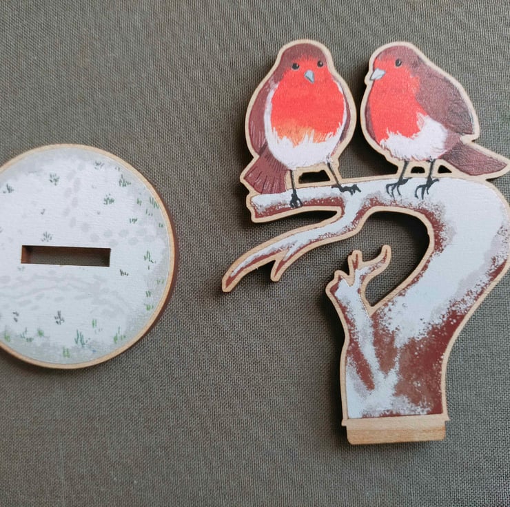 Wooden Standee - Robins on a tree branch (Appro... - Folksy