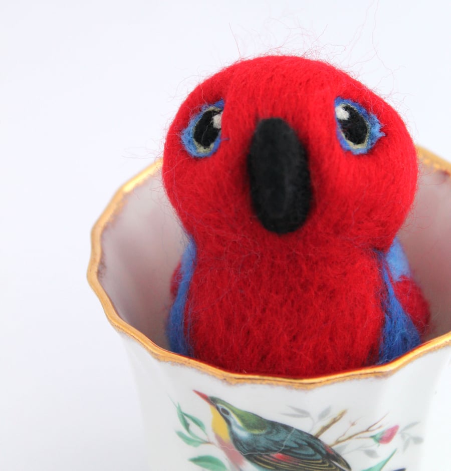 Needle Felted Red Parrot Red Eclectus Bird - Folksy