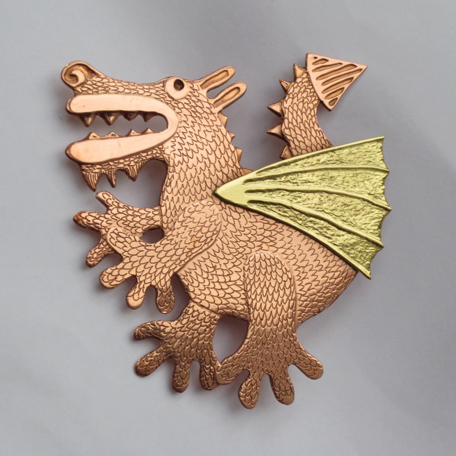 Dragon brooch made from copper and brass - Folksy