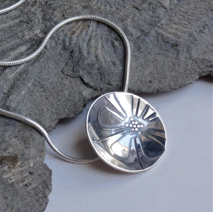 Silver flower disc necklace - Folksy
