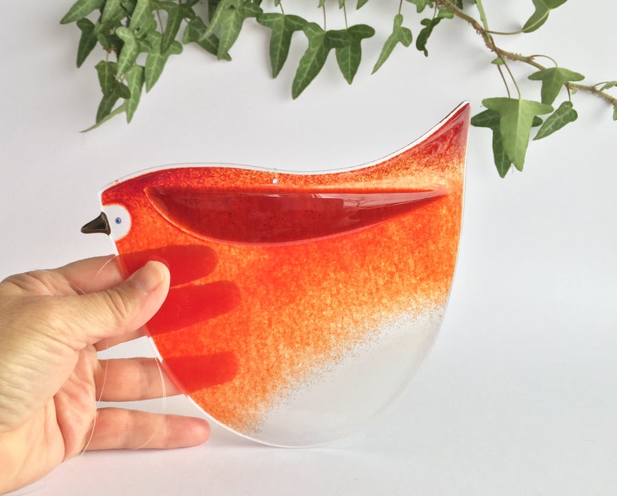 One fat bellied glass robin - Folksy