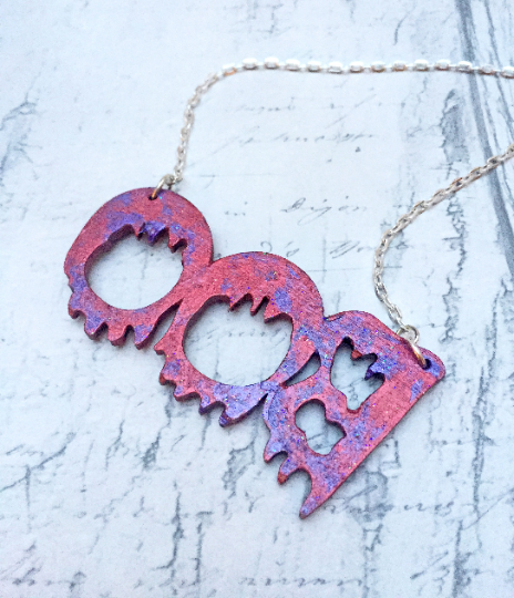 Boo Wooden word necklace in red and black Hallo... - Folksy