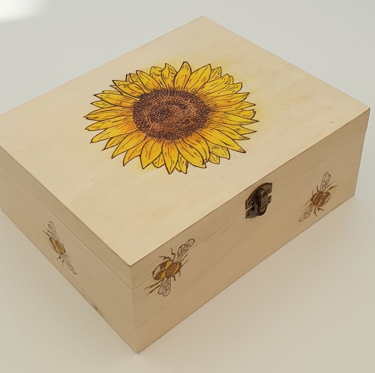 Rustic Wooden decorative keepsake box with sunf... - Folksy