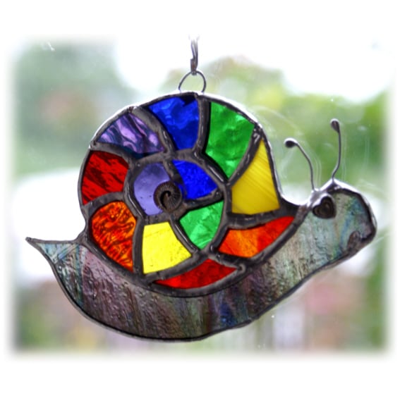 Snail Suncatcher Stained Glass Handmade Rainbow - Folksy