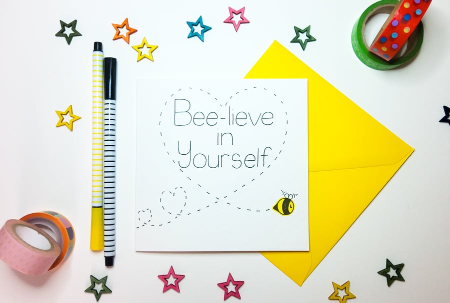 BEE-LIEVE IN YOURSELF card - Inspirational - Ne... - Folksy