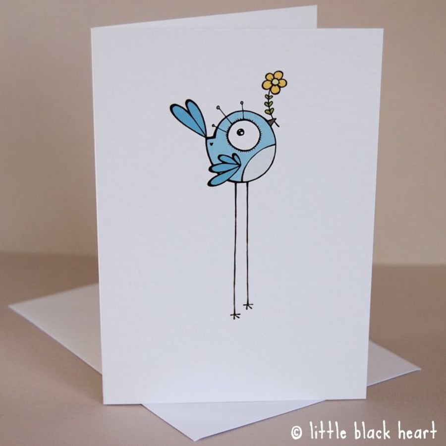 blue bird - greetings card - Folksy