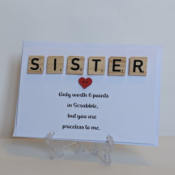 Sister only worth 6 points in Scrabble greeting... - Folksy