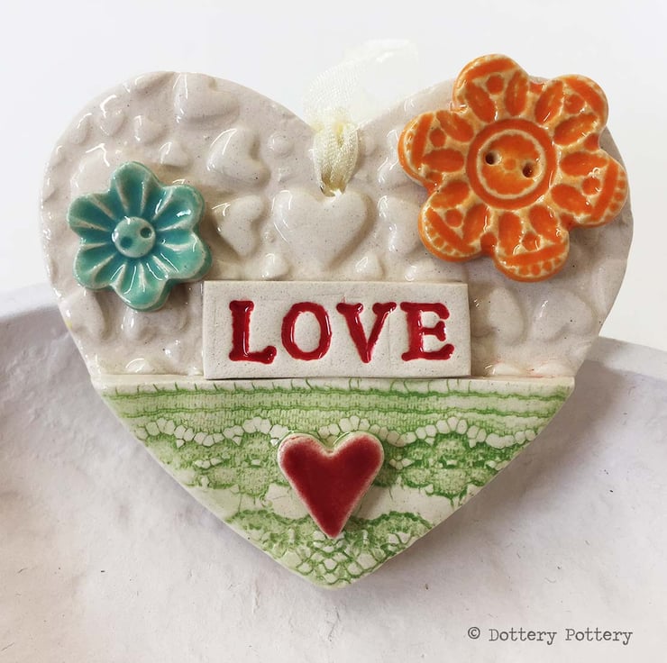 Pottery decoration Love Heart Ceramic lace patt... - Folksy
