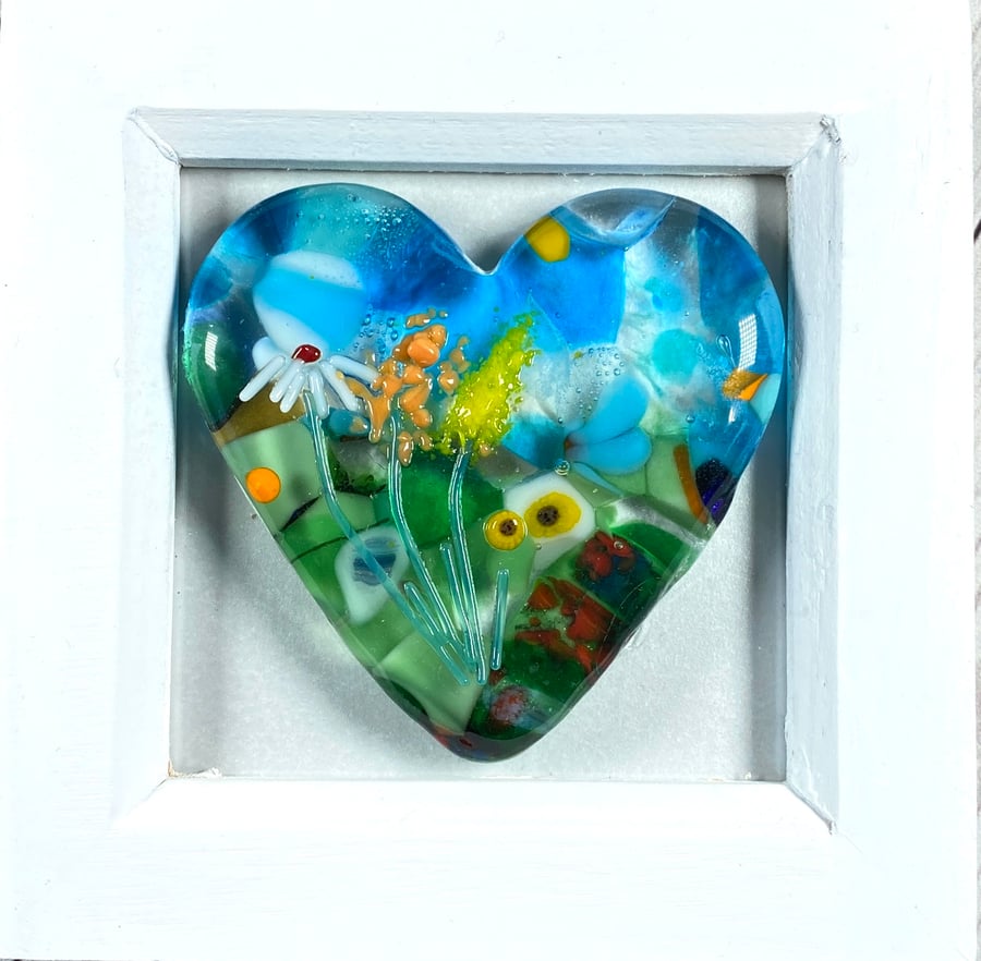 Fused glass heart in a box frame pictiure - Folksy
