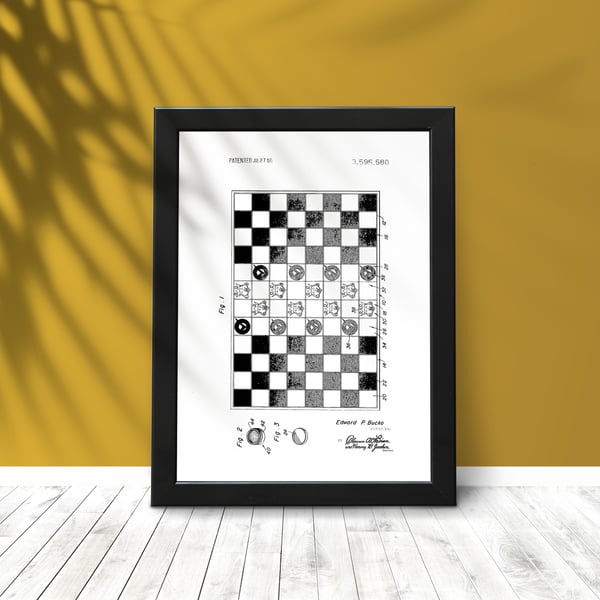Checkers game patent drawing print - Folksy