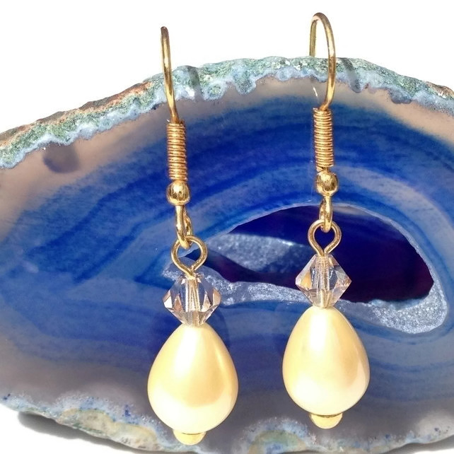 Golden Yellow Shell Pearl Earrings - Folksy