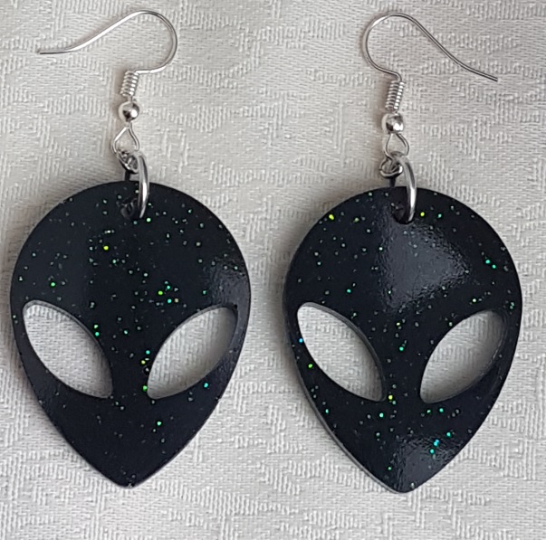 Slightly Sparkly Black Alien Head Earrings. - Folksy