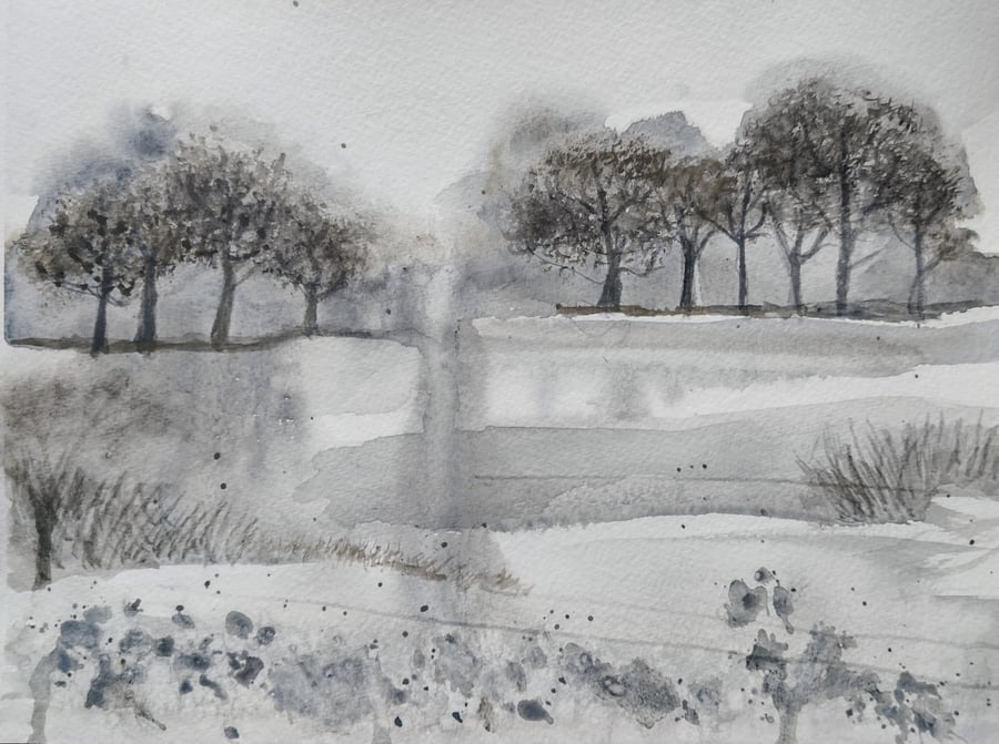 Brown trees watercolour semi abstract original art - Folksy