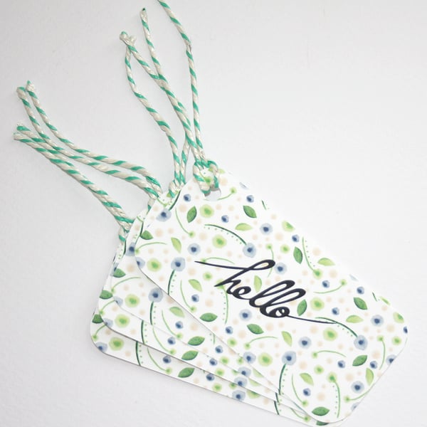 SALE-Hello- set of four gift tags - Folksy