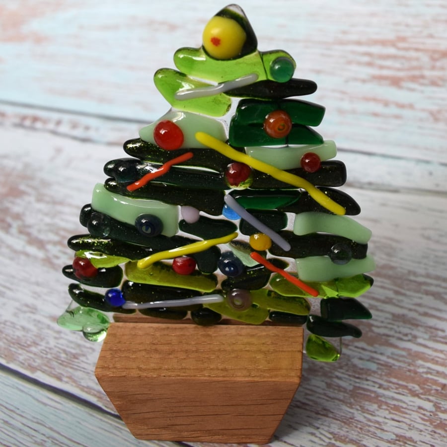 Handmade Glass Christmas Tree. Table top decora... - Folksy