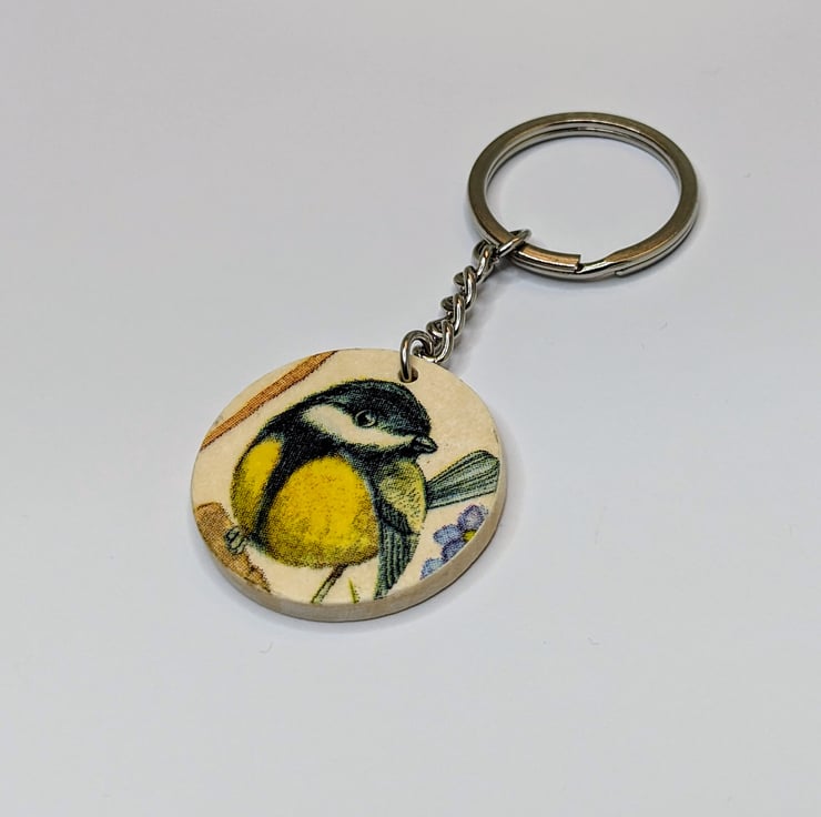 Great tit garden bird, wooden keyring, gift for... - Folksy