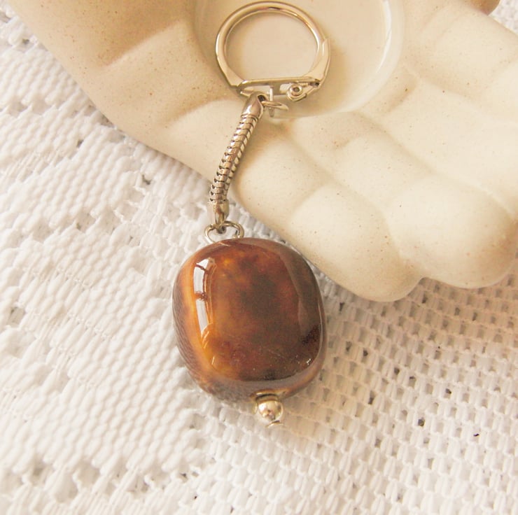 Brown Ceramic Cube Keyring, Silver Key Fob, Tea... - Folksy