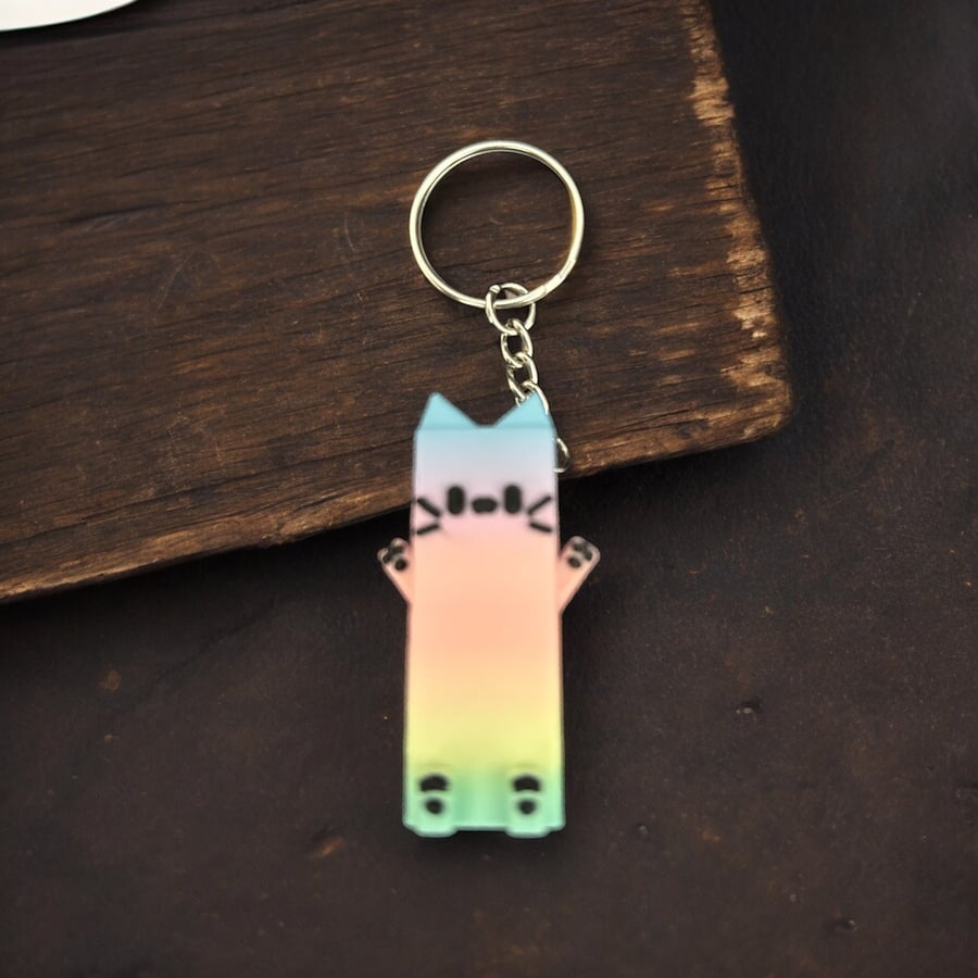 8-bit Cat Keychain 8 bit Kitty Keyring Rainbow ... - Folksy