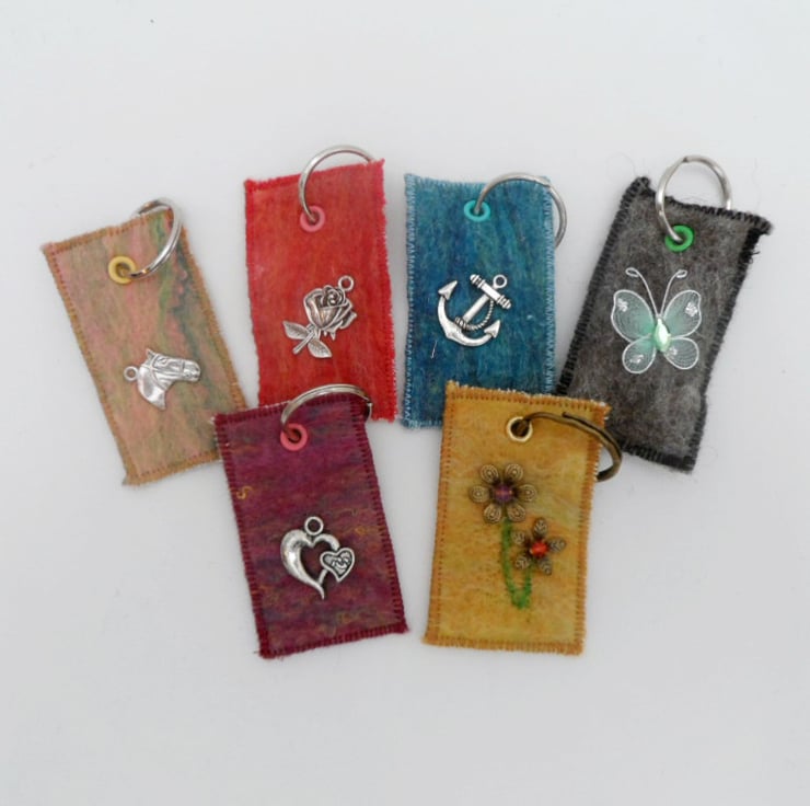 Key fob, felt with rose charm - Folksy