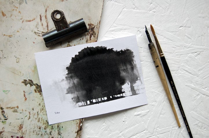 Inkspill oak trees - original ink sketch - Folksy
