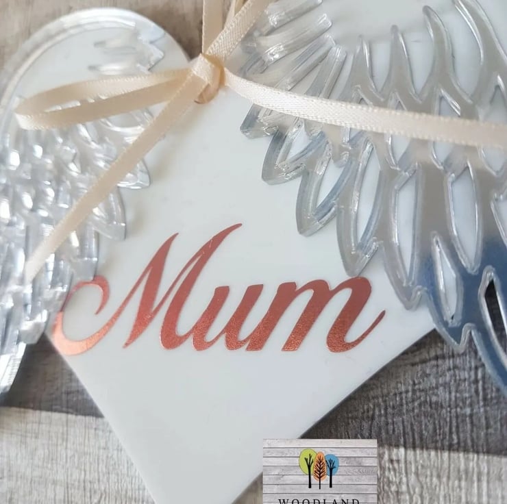 Angel wings heart hanger for mum, memorial hear... - Folksy