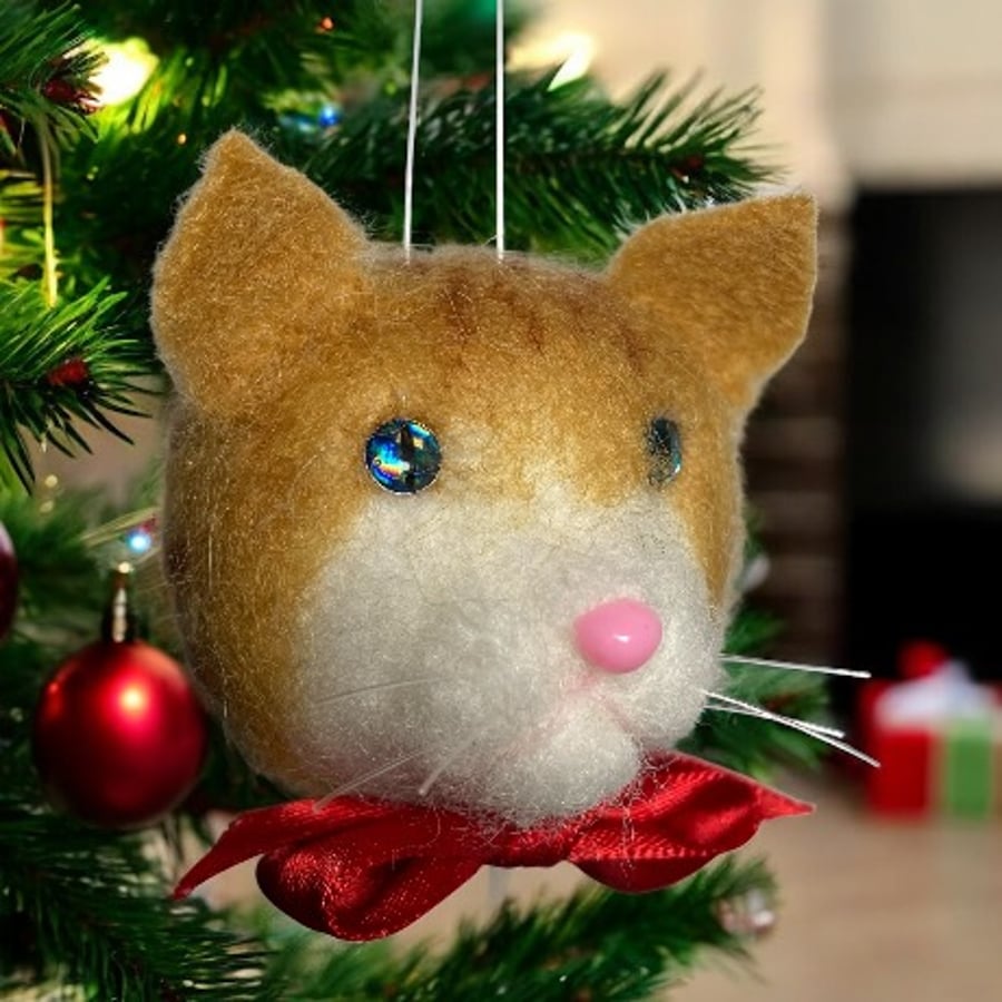Needle felted cat bauble - Pale ginger - Folksy