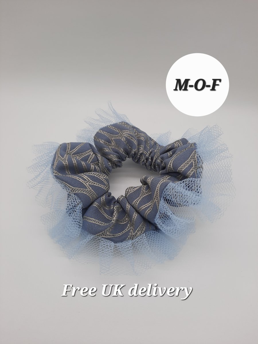 Blue scrunchie with a blue tulle trim, 3 for 2... - Folksy