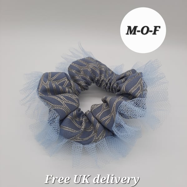 Blue scrunchie with a blue tulle trim, 3 for 2... - Folksy