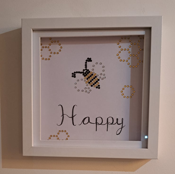 BEE HAPPY PICTURE Beautiful Hand Sparkled Bee H... - Folksy