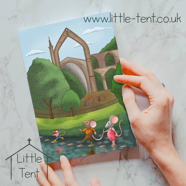 Mice go to Fountains Abbey, Blank note card - Folksy