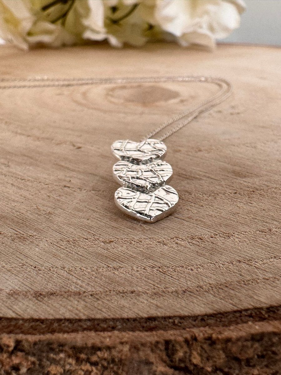 Fine Silver Stacked Heart Pendant - Folksy