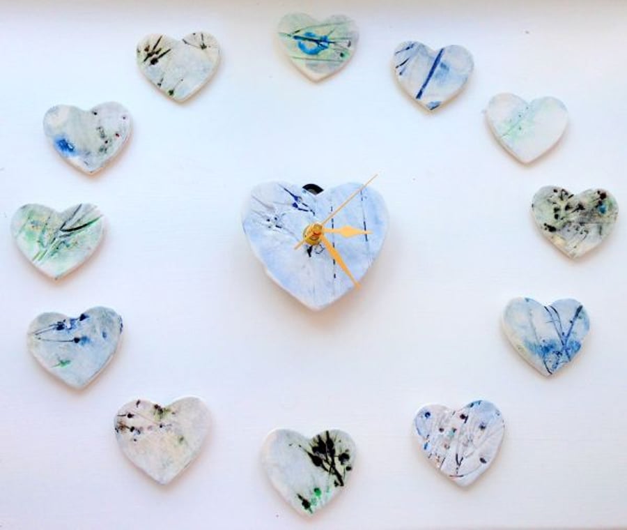 Organic Ceramic Hearts Clock - Folksy