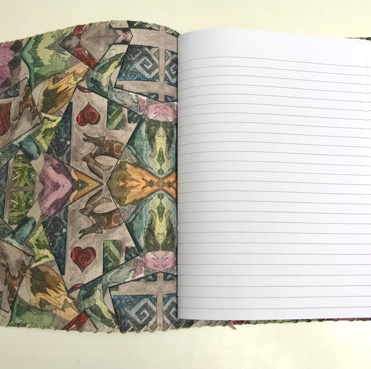 A5 Cream Leather handmade notebook with fabric ... - Folksy