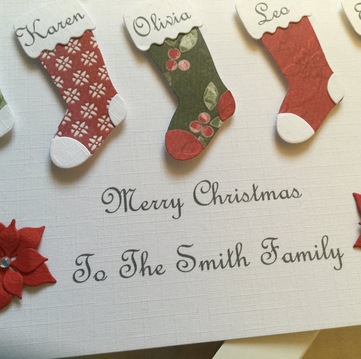 Personalised Family Christmas Stocking Card Any... - Folksy