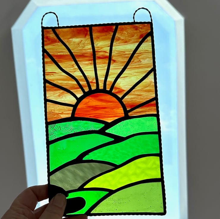 Stained Glass Large Sunset Panel Suncatcher - H... - Folksy