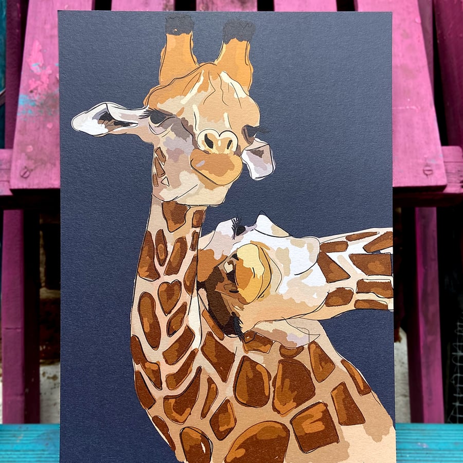 A4 Giraffe illustrated Print - Lean on Me - Folksy