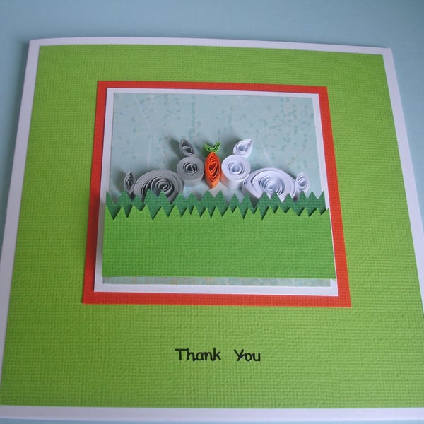 Quilled rabbits Thank You card - Folksy